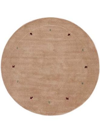 Carpetfine Tapis de Laine Gabbeh Uni Ronde Beige &Oslash; 80 cm | Tapis Moderne pour Le Salon et la Chambre &agrave; Coucher