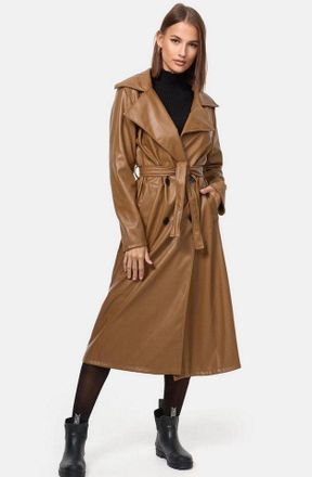 Worldclassca Trenchcoat Worldclassca TRENCHCOAT Kunstleder G&uuml;rtel Reverskragen Lang Mantel Neue Kollektion - Stilvolle und gem&uuml;tliche Mode f&uuml;r Damen