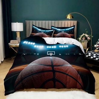 Generic Housse de Couette Match Basket 140 x 200 cm, Brun Microfibre Parure de Lit avec 2 Taies doreiller pour 1 Personnes D&eacute;coration de Chambre - Housse de C