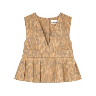 Ganni Femme, Tops, Brun, Taille: 38 FR Top en coton imprim&eacute;