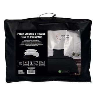 Soleil d'Ocre Ensemble Couette et Parure 5 Pièces Boheme Noir pour lit en 90x190 cm