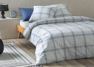 English Home Bettwäsche 135x200 2teilig Grau, 1 x Bettbezug 135 x 200 mit 1x Kissenbezug 80 x 80 cm, Bettwäsche-Set 135x200cm mit Reißverschluss, Kariert