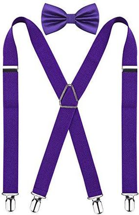 Alizeal Lot de 2.5cm Largeur Bretelles et Noeud Papillon Band&eacute; pour Homme-Violet Fonc&eacute;