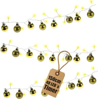 Com-Four LED Lichterkette mit Weihnachtskugeln und Timer - beleuchtete Kugelgirlande für eine stimmungsvolle Weihnachtsdekoration - Weihnachtsdeko für Christba