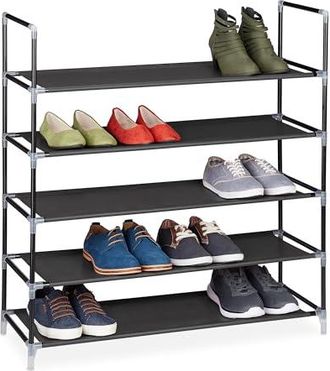 Relaxdays Schuhregal Stecksystem, 5 Ebenen, Schuhablage für 20 Paar Schuhe, Metall & Stoff, HBT 90,5x87x29,5 cm, schwarz