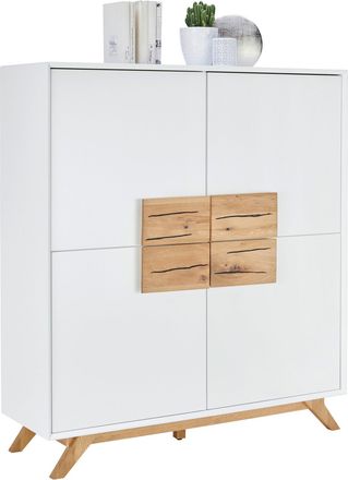 Xora Highboard, Weiß, Eiche, Holz, Eiche, massiv, 4 Fächer, 120x133x40 cm, FSC, Typenauswahl, Beimöbel erhältlich, stehend, Wohnzimmer