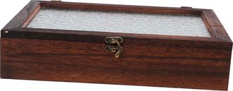 Lurrose Vintage Holz aufbewahrungsbox mit Glasdeckel Dekorative Schmuck Teebeutel Organizer Kommode mit Kranichbl&uuml;ten Motiv Vielseitiger Retro Holzschrank f&uuml;r