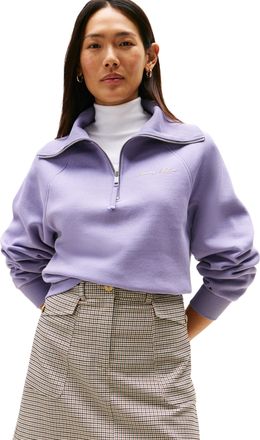 Tommy Hilfiger Damen Sweatshirt mit Rei&szlig;verschluss Classic Script Fleece Half-Zip, Violett (Lavender Ash), XXL