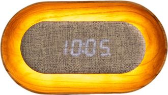 gingko Design LUMOS Wecker - Oval, wei&szlig;e Asche | LED-Wecker mit Umgebungslicht | minimalistische Holzuhr mit Touch-Steuerung & wiederaufladbarem Akku