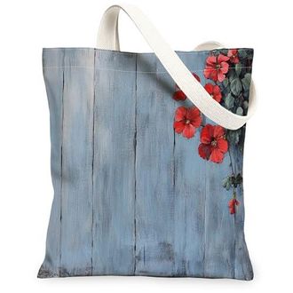 Generic Sac fourre-tout en toile avec motif floral de g&eacute;ranium printanier 33 x 38,1 cm, sac d&eacute;picerie r&eacute;utilisable pour femme, peinture esth&eacute;tique de campagne