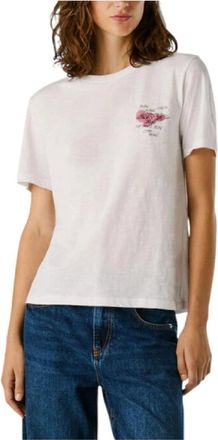 Pepe Jeans London Femme, Tops, Blanc, Taille: 42 FR T-shirt &agrave; Manches Courtes avec Graphique au Dos