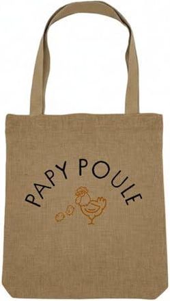 Fabulous Sac Shopping Tote Bag Aspect Lin - Papy Poule Famille Mignon Animal - Sac de Courses Toile Epaisse 360g Beige Naturel Cabas Port&eacute; Epaule Solide Imprim