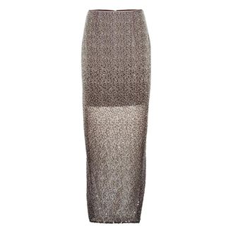 Rotate Rotate Birger Christensen, Femme, Jupes, Brun, Taille: 36 FR Jupe Maxi Marron avec Perles et Fente Arri&egrave;re