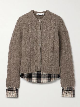 Acne Studios Cardigan En Mailles Torsad&eacute;es Et En Flanelle De Coton &Agrave; Carreaux Et &Agrave; Superposition - Neutres