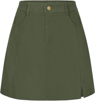 Belle Poque Jupes en velours côtelé taille haute évasées avec poches pour femme, vert militaire, L