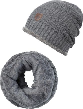 Indicode Unisex Siracusa Winter-Set M&uuml;tze & Schal | Strick Winterm&uuml;tze Winterschal Grey Mix, One Size