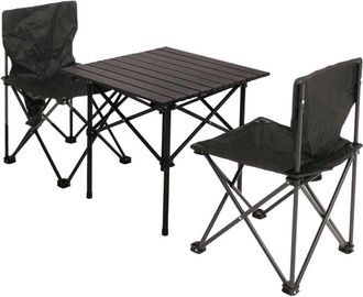 Hhg Campingset HHG 428, Tisch 2x Stuhl Klappstuhl Anglerstuhl faltbar, Metall schwarz