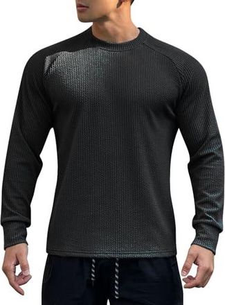 Generic Haut de bodybuilding confortable à manches longues pour homme, vêtement de sport anti-humidité pour la course à pied, Noir, XXL