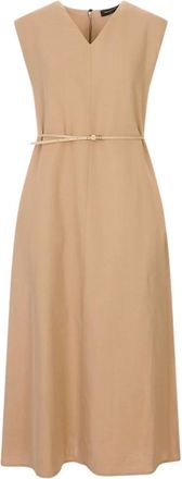 Fabiana Filippi Femme, Robes, Brun, Taille: 40 FR Robe Midi Ceintur&eacute;e &agrave; Col en V M148