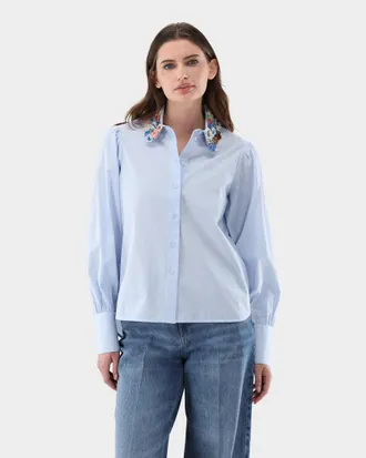 van Laack Boxy Hmdbluse mit H&auml;kelbl&uuml;ten-Kragen