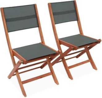 Sweeek Sweeek - Lot de 2 chaises de jardin en bois Almeria. 2 chaises pliantes Eucalyptus huil&eacute; et textil&egrave;ne Kaki / Kaki
