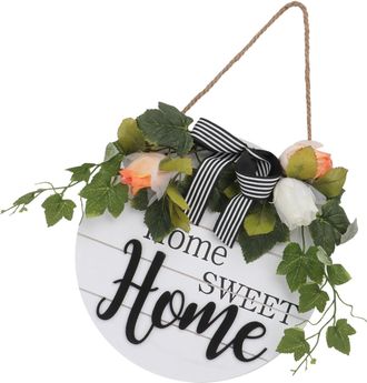 NUOBESTY Dekorativer T&uuml;rkranz aus Holz und Kunststoff Langlebiges Willkommensschild f&uuml;r Haust&uuml;r Innen Au&szlig;endekoration Stilvolles T&uuml;rh&auml;nger Design Geeignet f&uuml;r 