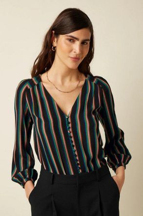 King Louie Langarmbluse - Erin Blouse Harley Stripe - Leichte Streifenbluse mit Blusenkragen f