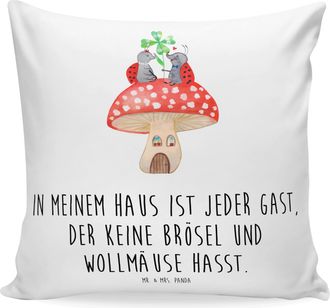 Mr. & Mrs. Panda Zierkissen Marienk&auml;fer Fliegenpilz - Geschenk, Fleigenpilzhaus, Wohnung, Tiermotive, Kopfkissen 40x40, Sofakissen, Sofakissen 40x40