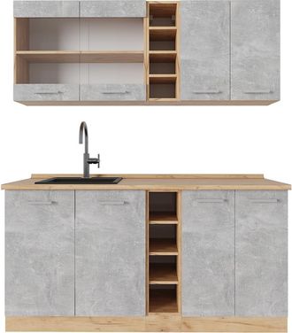 Vicco Singlek&uuml;che R-Line, K&uuml;chenzeile Single, Beton/Goldkraft Eiche, 160 cm, AP Eiche