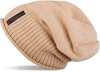 styleBREAKER Bonnet Unisexe avec Doublure Polaire et &eacute;tiquette | Bonnet dhiver Chaud en Maille Fine | Longbeanie &eacute;lastique pour Femmes et Hommes, Couleur:Marron Cl