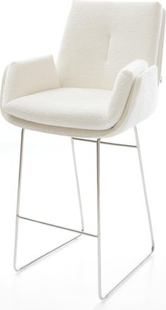 DELIFE Barstuhl Clea-Flex Boucl&eacute; Soft Beige Kufengestell Edelstahl Silberfarben, Barst&uuml;hle