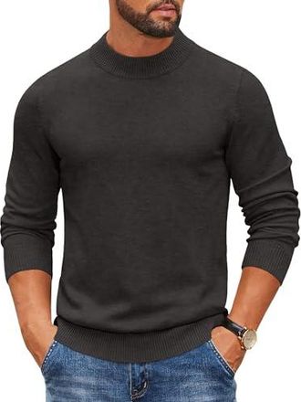 Coofandy Pull pour Homme &agrave; Col Rond et Manches Longues Pull &agrave; Col Roul&eacute; Tricot&eacute; Mock Turtleneck Sweater Pull L&eacute;ger Gris fonc&eacute; 3XL