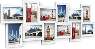 Songmics Cadre Photo P&ecirc;le-m&ecirc;le, Mural en MDF Capacit&eacute; de 12 Photos 10 x 15 cm, N&eacute;cessite Assemblage, Blanc RPF22W