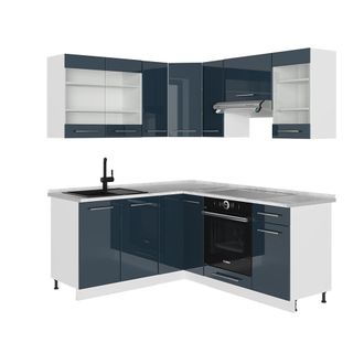 Vicco Eckk&uuml;che Fame-Line, Dunkelblau Hochglanz/Wei&szlig;, 160 x 60 cm ohne Arbeitsplatte