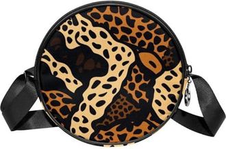 Generic Sac &agrave; bandouli&egrave;re rond pour femme, motif pois l&eacute;opard, petit sac &agrave; bandouli&egrave;re avec fermeture &eacute;clair, bretelles r&eacute;glables, sac &agrave; main rond d&eacute;contract&eacute;
