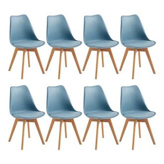 Eggree Lot de 8 Chaise Salle à Manger Scandinaves SGS Tested Chaise Rembourrée de Cuisine Rétro Chaise de Bureau avec Pieds en Bois de Hêtre Massif, Morandi 