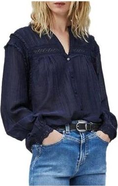 Pepe Jeans London Femme, Blouses et Chemises, Bleu, Taille: 36 FR Long Sleeve VNeck Blouse