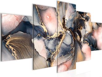 Runa Art Bild Wohnzimmer Schlafzimmer Abstrakt 5 Teilig Pastel blau rosa Gold Wandbilder auf Vlies Leinwand 043853a