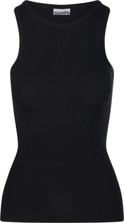 Ganni Femme, Tops, Noir, Taille: 36 FR D&eacute;bardeur c&ocirc;tel&eacute; en coton doux