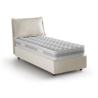 Dmora Einzelbett Dmangone, Containerbett mit Stoffbespannung, 100% Made in Italy, Seitliche &Ouml;ffnung, inklusive Matratze 80x190 cm, Beige - Dmora