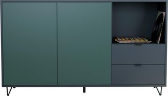 Vladon Sideboard Marino, Kommode mit 2 Türen Fjord Grün und 2 Schubladen Anthrazit matt, Made in Germany, Korpus Anthrazit matt (152,5 x 90,5 x 37 cm)