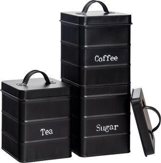 Harbour Housewares Vintage Metal Kitchen Tee Kaffee Zucker Kanister - Schwarz