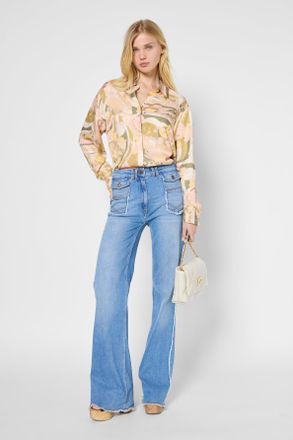 Gerard Darel Chemise satin&eacute;e imprim&eacute; foulard - USHAUNA - Kaki moyen