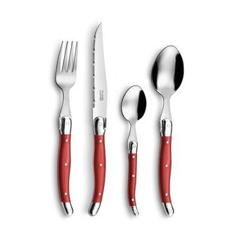 Lou Laguiole 24-teiliges Tafelbesteck f&uuml;r 6 Personen - Rustic - Edelstahl 18/0, Standard-Finish - Rot