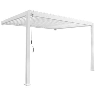 Sweeek Pergola bioclimatique aluminium blanc adoss&eacute;e lames orientables 4x3m Triomphe