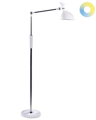 Beliani LED Stehlampe Metall wei&szlig; dimmbar verstallbar 160 cm Bogenlampe Andromeda