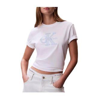Calvin Klein Femme, Tops, Blanc, Taille: 42 FR T-shirt classique &agrave; col rond