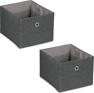 Relaxdays Aufbewahrungsbox, kleine Ordnungsbox aus Stoff, 2er-Set, HxBxT: 16x20,5x25 cm, faltbarer Regalkorb, Dunkelgrau