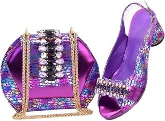 Generic Ensemble de chaussures et sacs assortis pour femme avec strass pour fête de mariage, violet, 40.5 EU