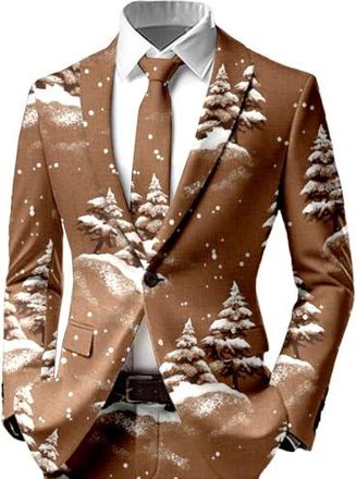 Generic Vestes de costume de Noël pour homme avec imprimé flocon de neige et revers à un seul bouton - Veste légère et ajustée - Blazer de loisirs - Hauts pou